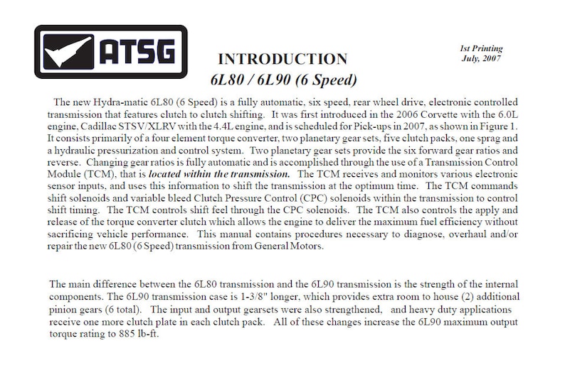 6L80 / 6L90 Transmission Service Repair Rebuild Overhaul Manual for GM / Chevrolet / Cadillac 6 ...