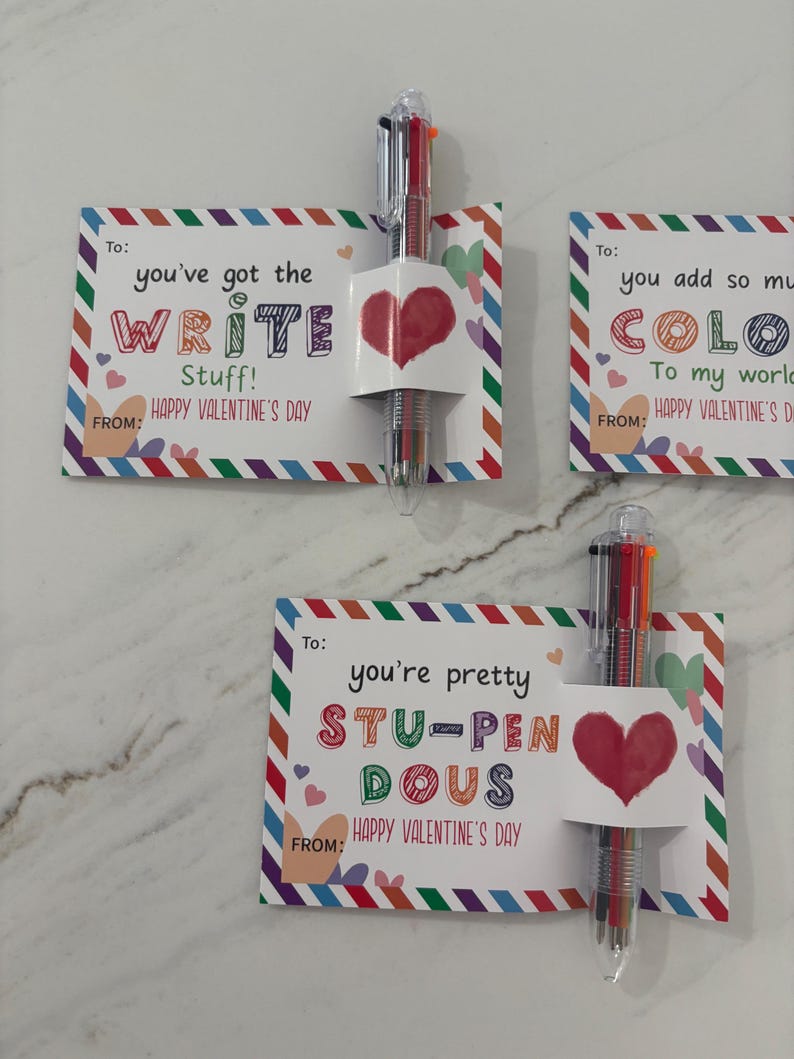 Valentine Pen Favors - Classroom Valentine's Day Cards - Etsy