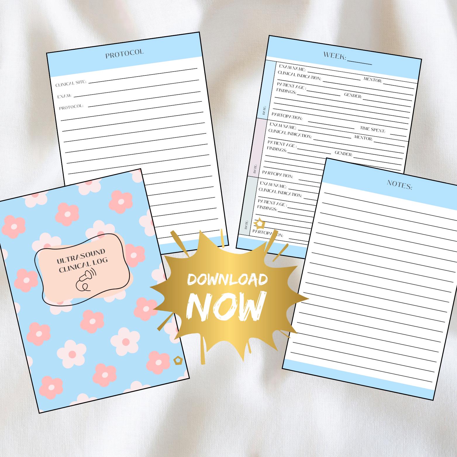 Ultrasound Clinical Log Book: Sonography Student Printable (digital ...