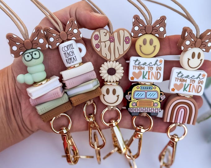 Beaded Teacher Lanyard: Boho Badge Holder, Bookworm Gift - Etsy