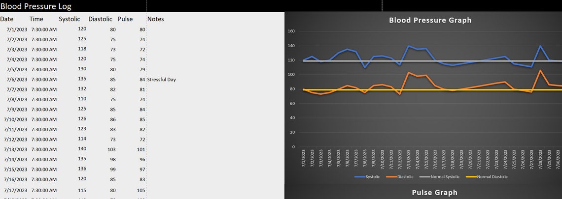 Blood Pressure and Pulse Tracker Excel Spreadsheet - Etsy
