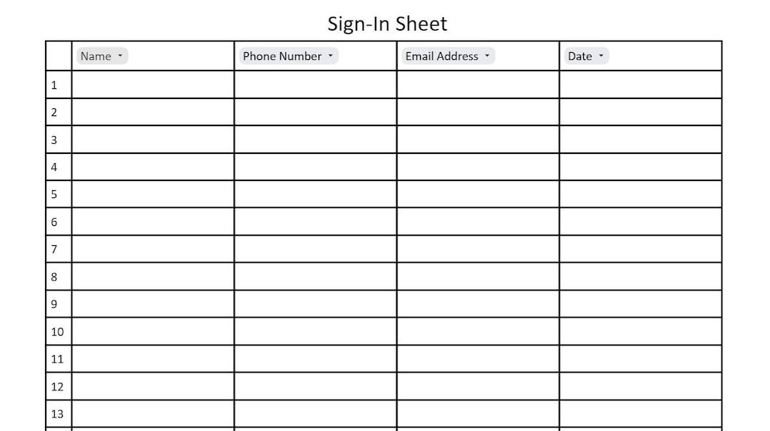 Sign-in Sheet Word Document - Etsy