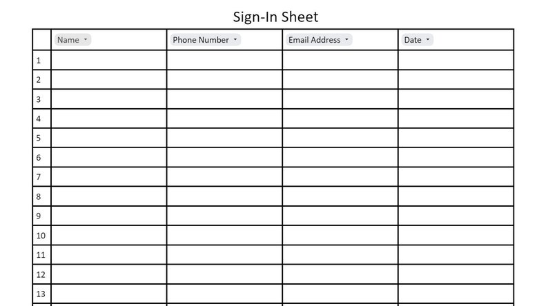 Sign-in Sheet Google Doc - Etsy