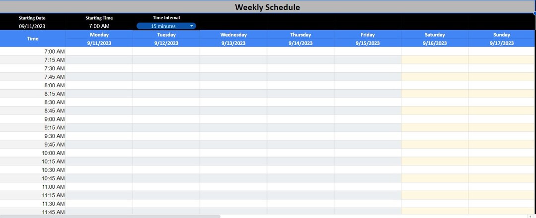 Weekly Schedule Excel Spreadsheet - Etsy