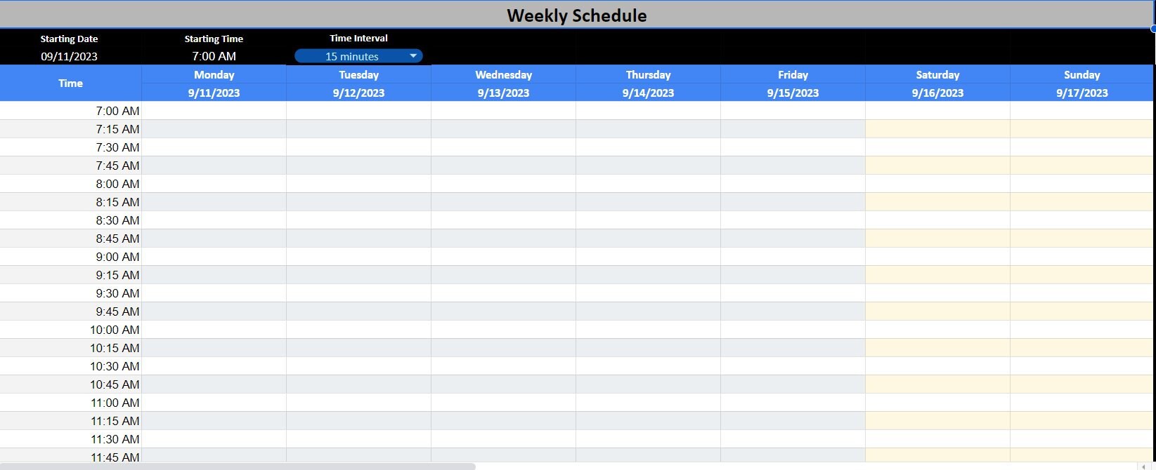 Weekly Schedule Excel Spreadsheet - Etsy