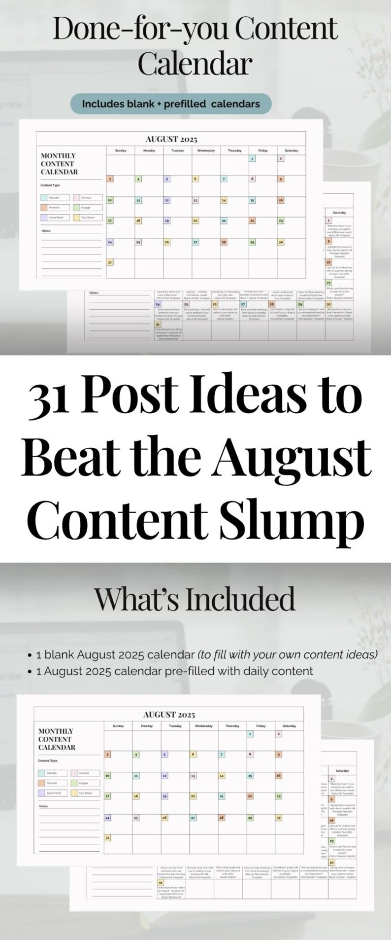 Digital Content Calendar Template Design Business Planner Social Media ...