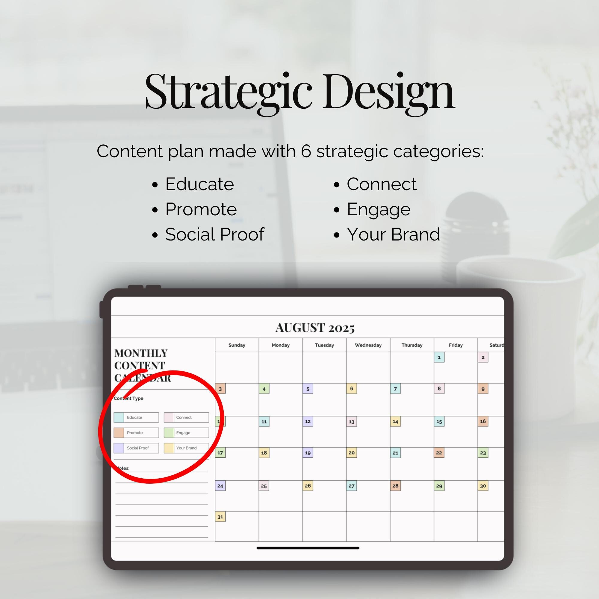 Digital Content Calendar Template Design Business Planner Social Media ...