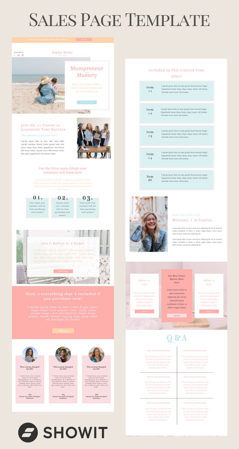 Showit Sales Page Template Showit Landing Page Template - Etsy