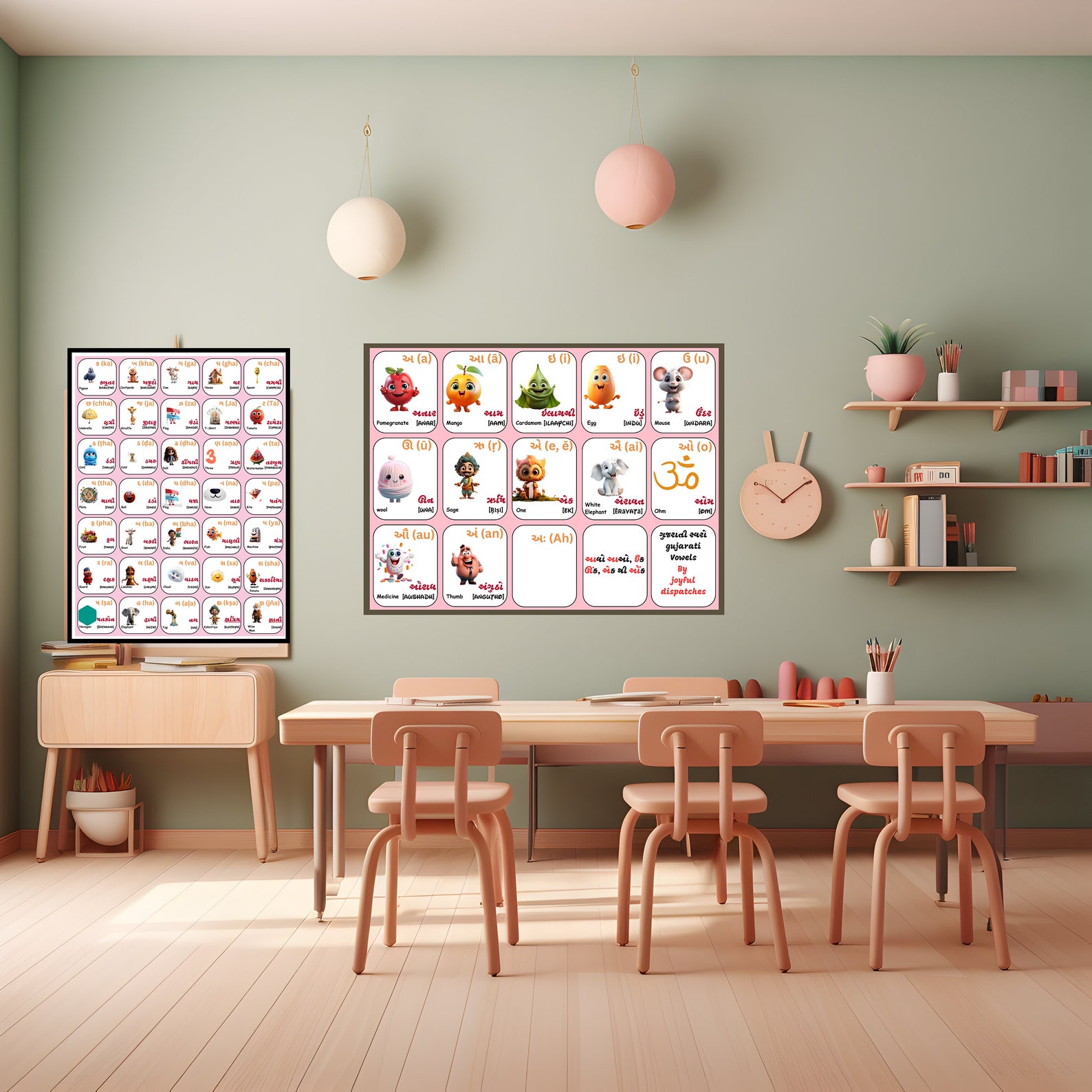 Gujarati Alphabet Art for Kids CHART Vowels and Consonants With Words ...