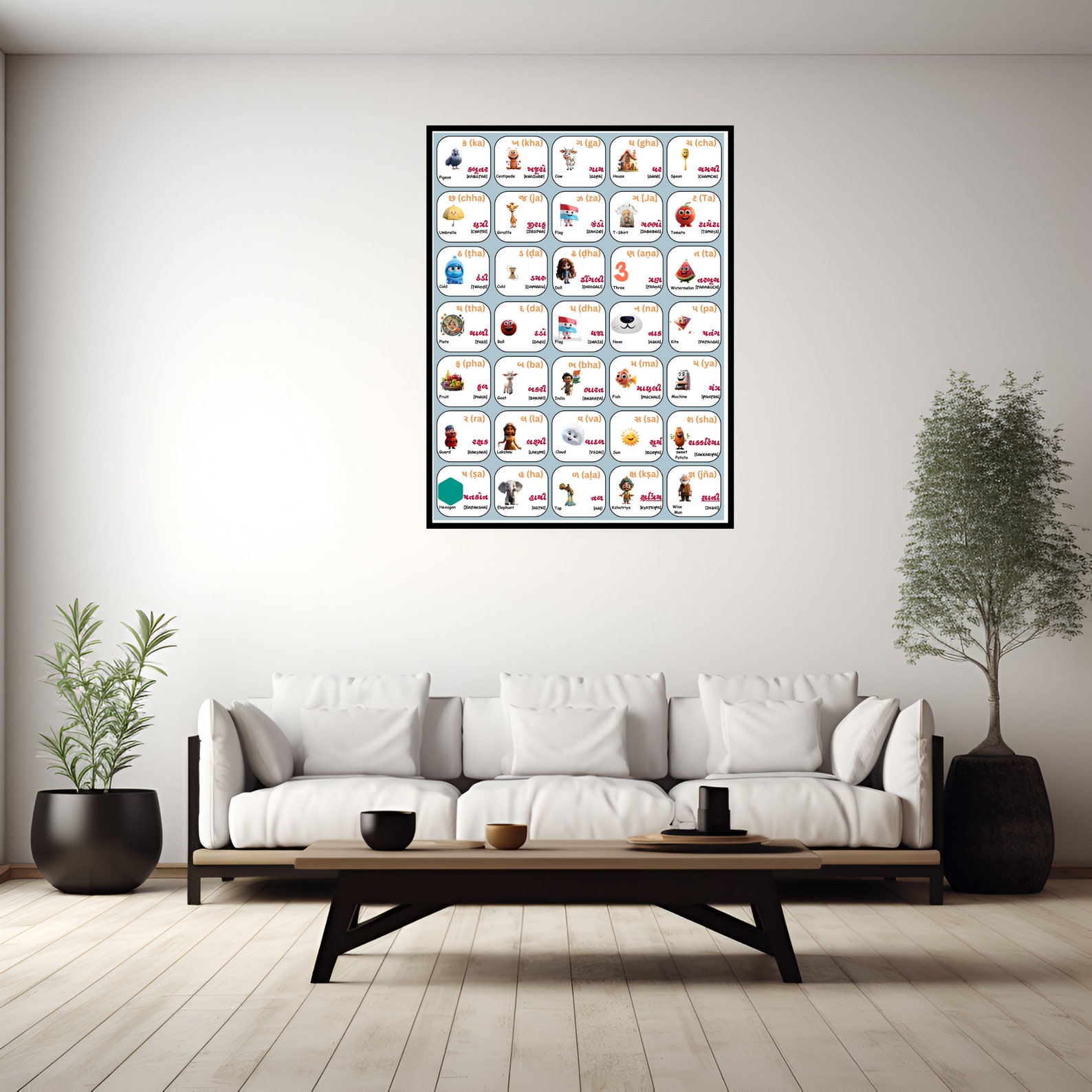 Gujarati Alphabet Art for Kids CHART Vowels and Consonants With Words ...