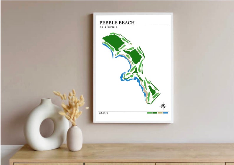 Pebble Beach Golf Links Golf Course Map Modern Art Digital Print Home ...