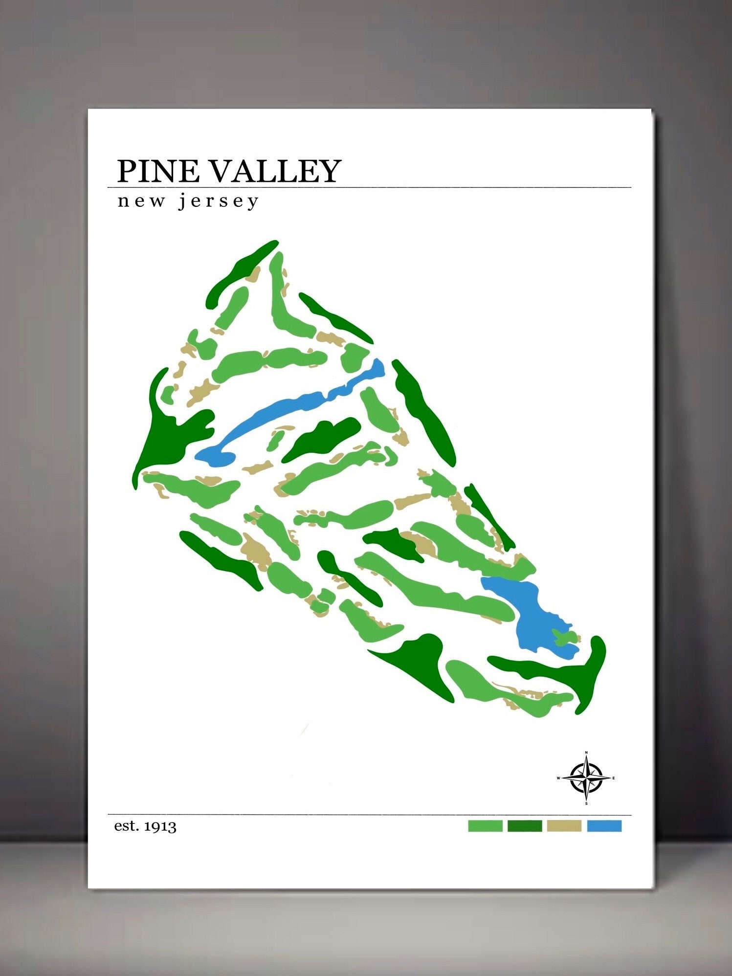 Pine Valley Golf Club Golf Course Map Modern Art Digital Print Home ...