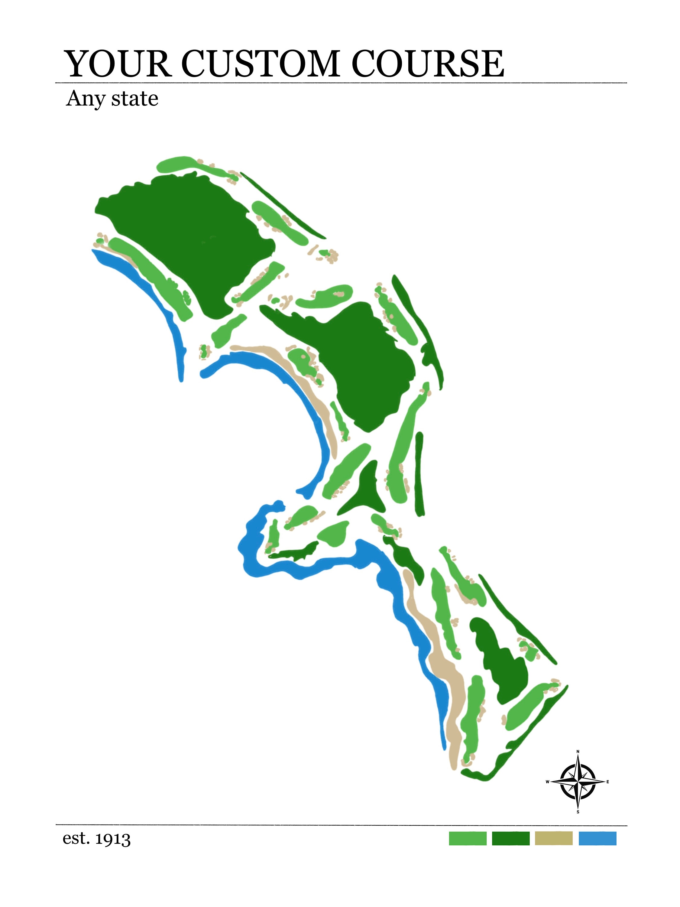 CUSTOM Golf Course Map | Modern Art | Digital Print | Unique Home Decor ...