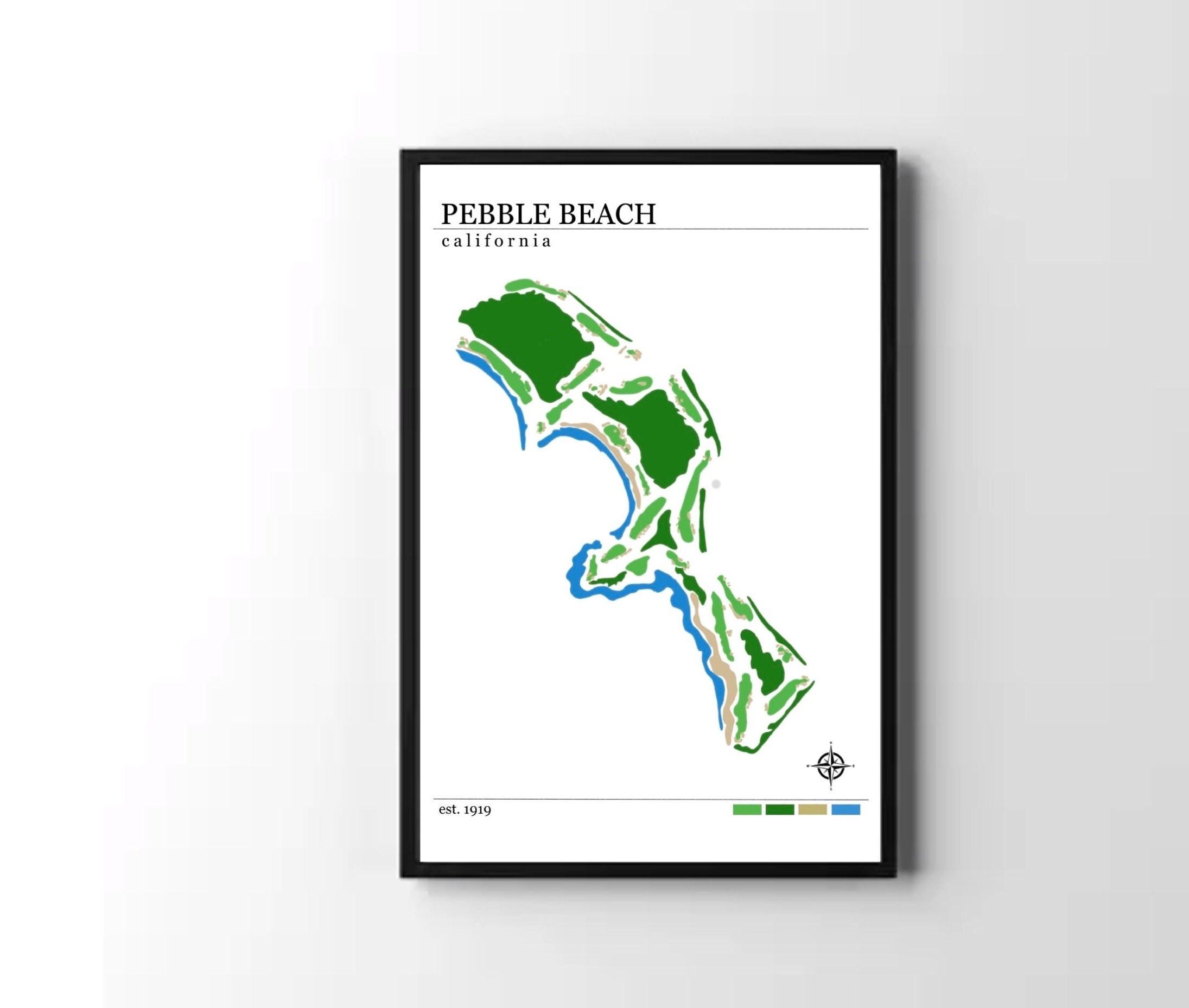 Pebble Beach Golf Links Golf Course Map Modern Art - Etsy