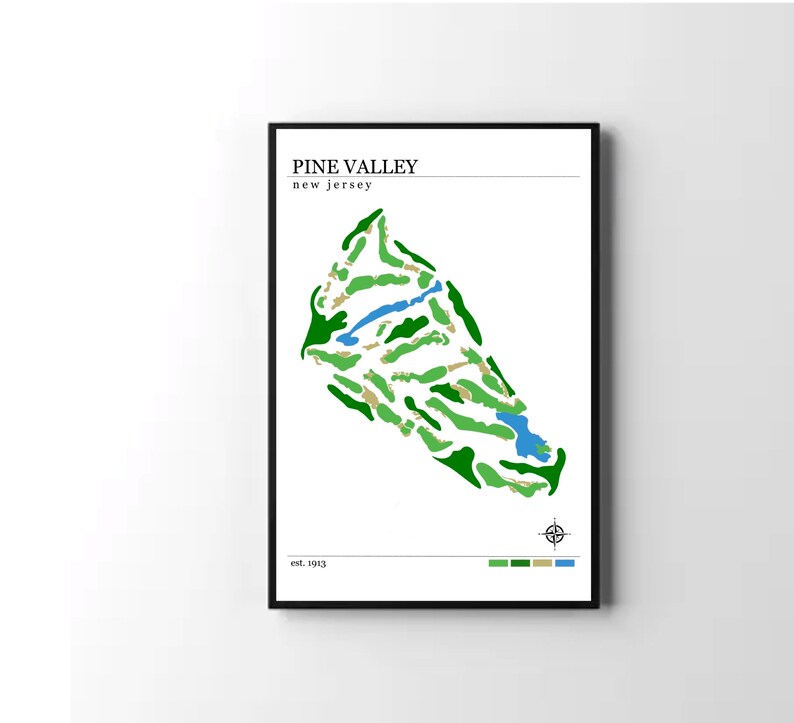Pine Valley Golf Club Golf Course Map Modern Art Digital Print Home ...