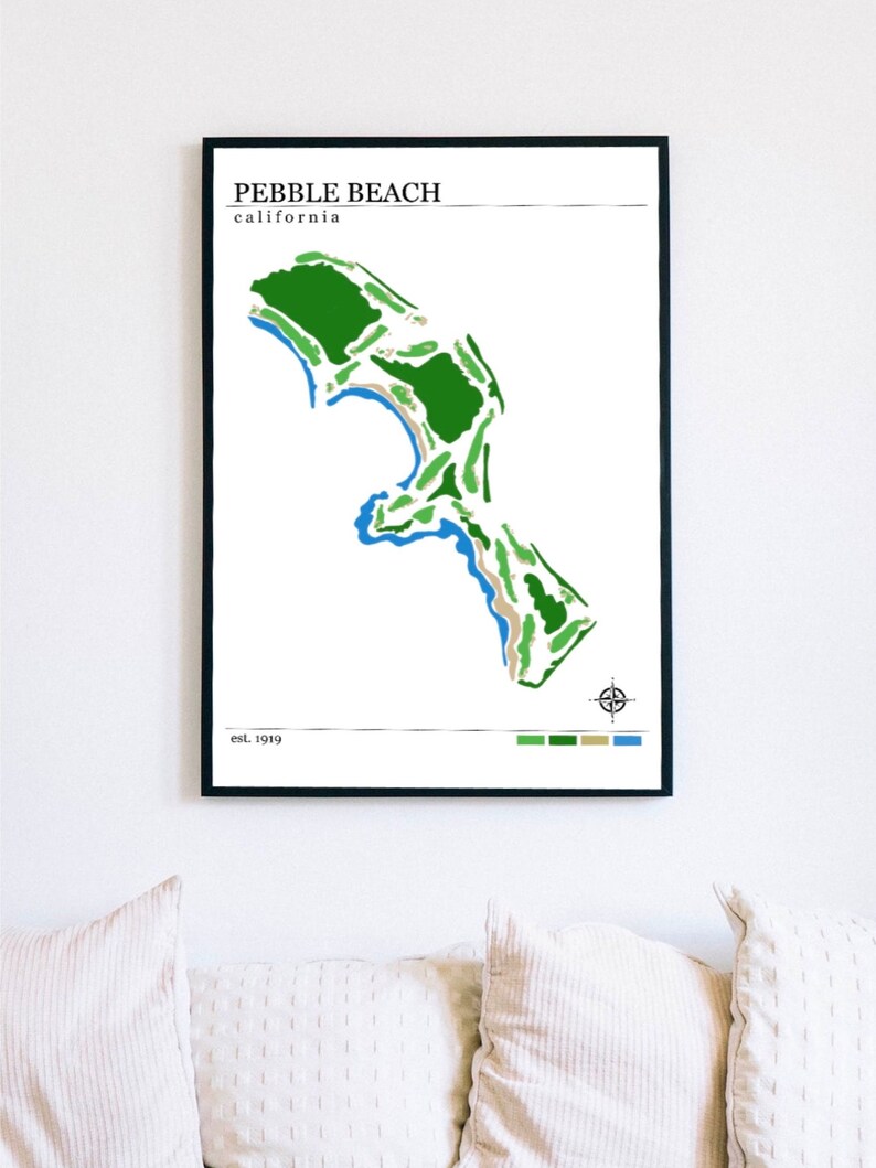 Pebble Beach Golf Links Golf Course Map Modern Art Digital Print Home ...