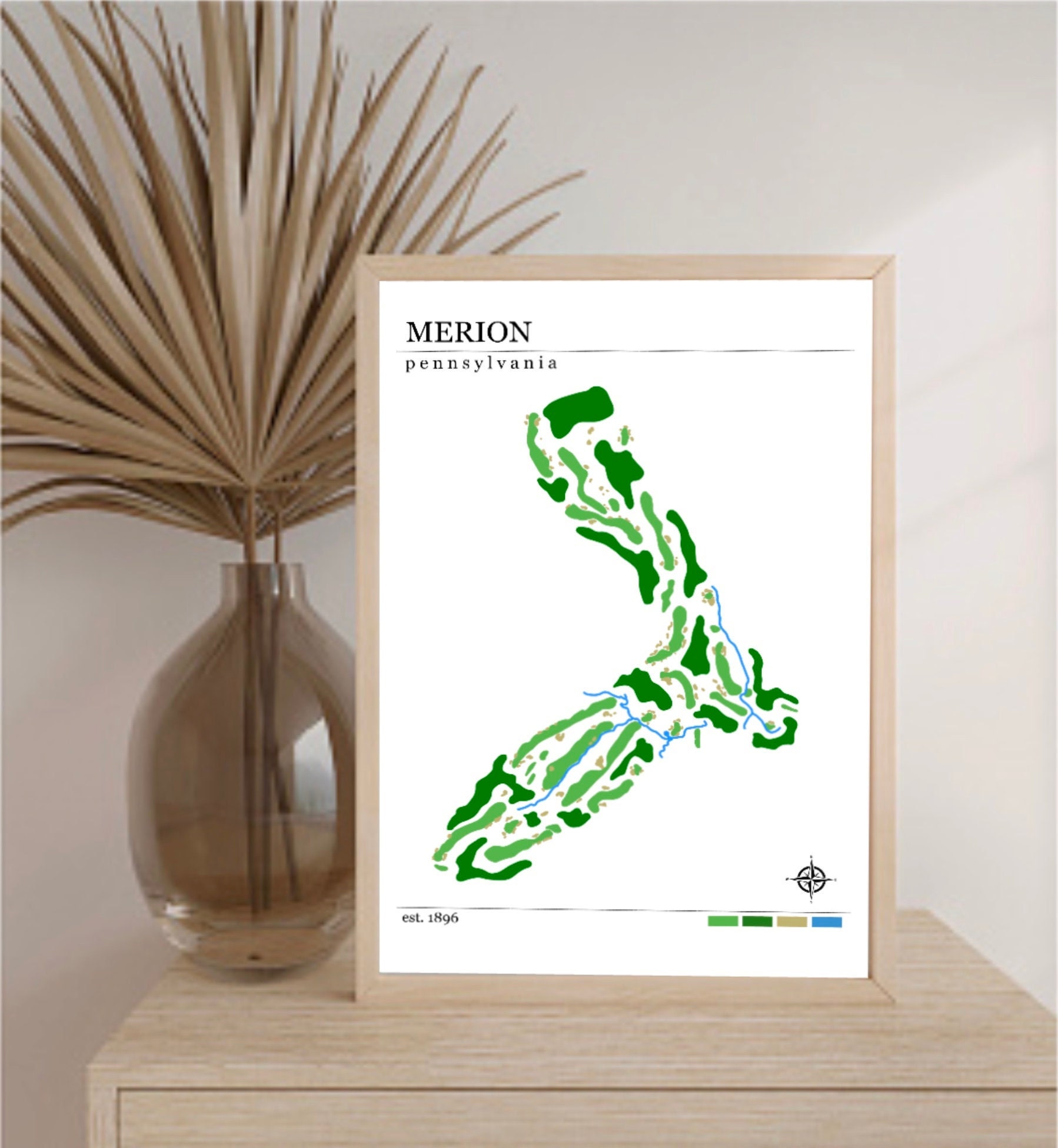 Merion Golf Club Golf Course Map Poster Modern Art Digital Print Home ...