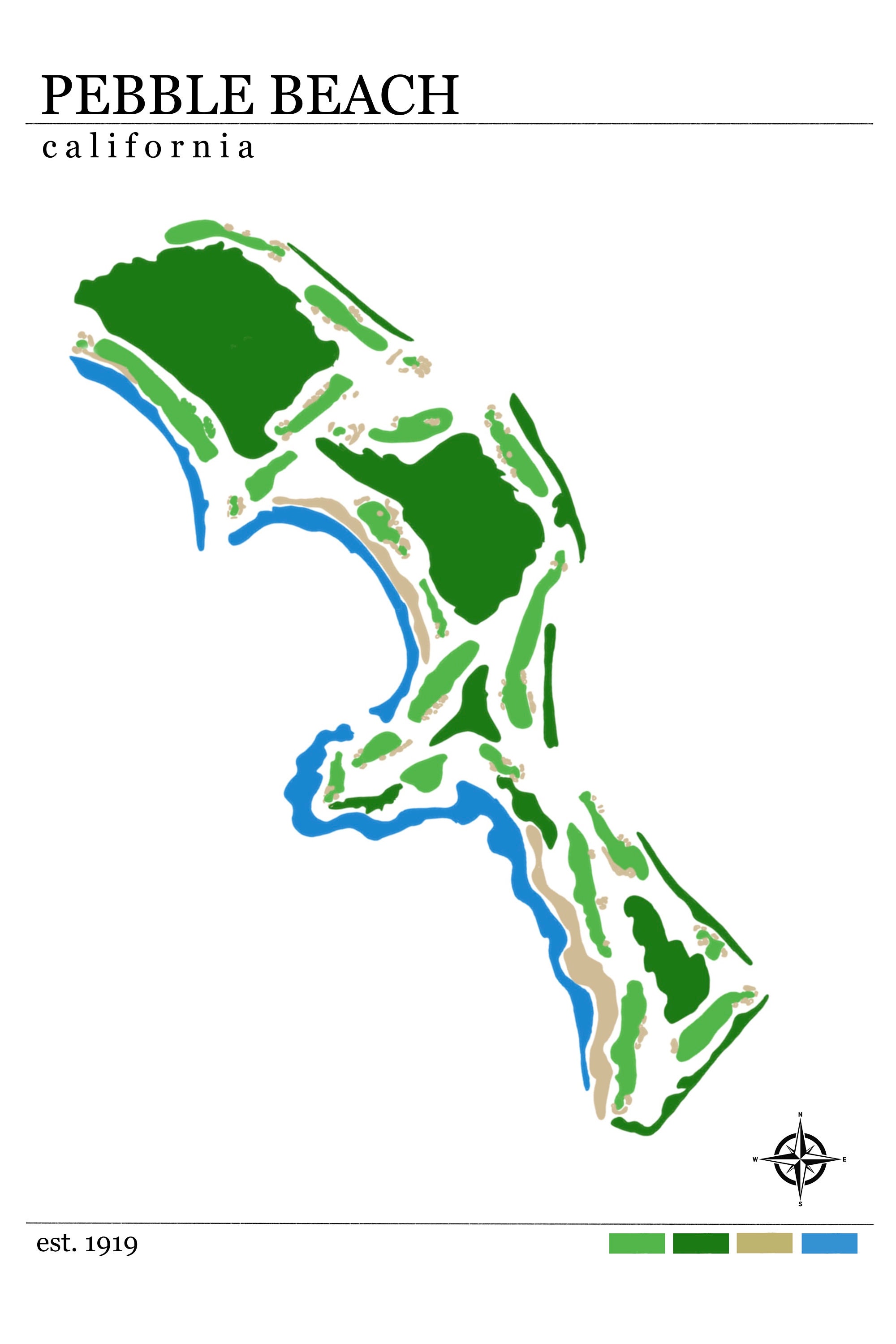 Pebble Beach Golf Links Golf Course Map Modern Art - Etsy