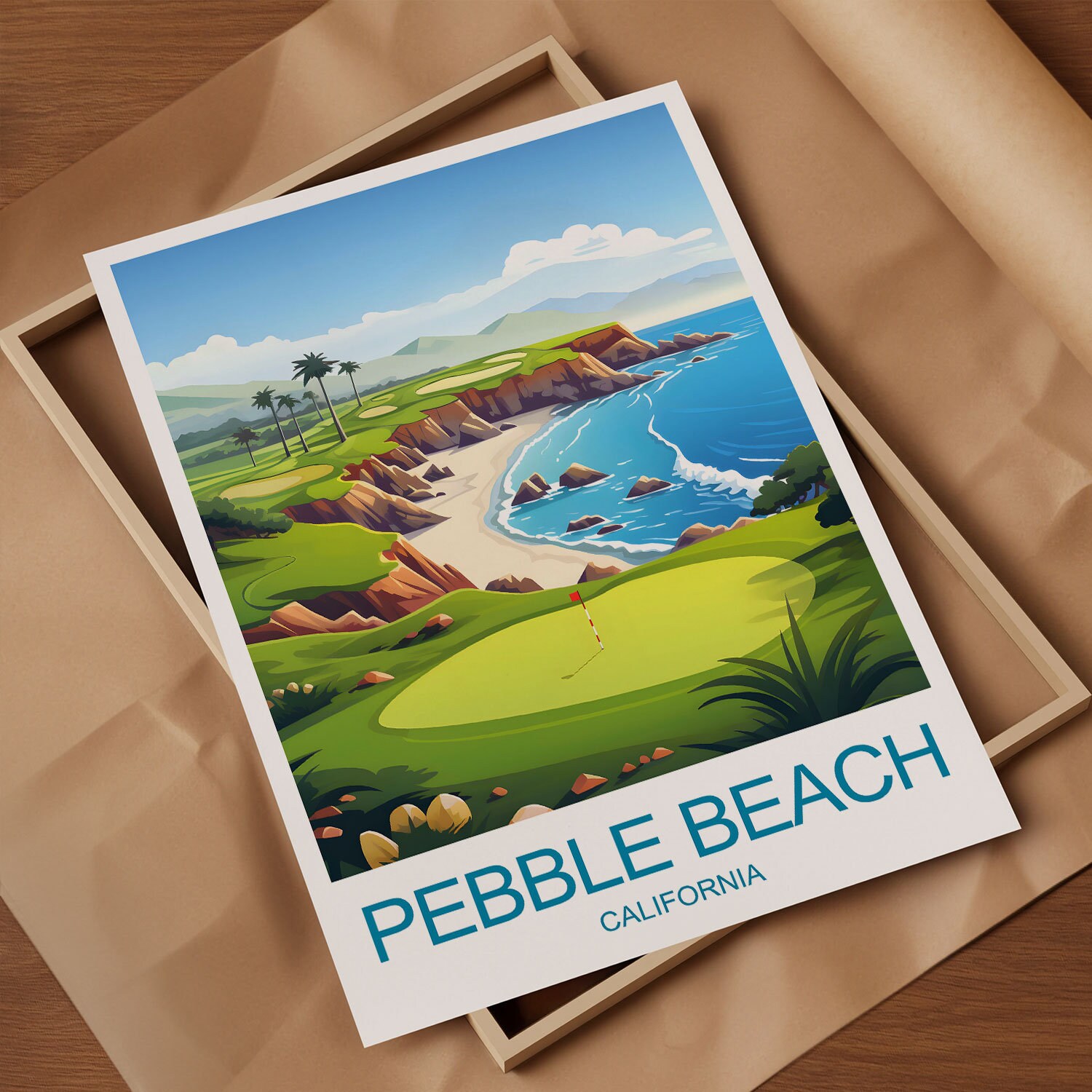 Pebble Beach Print, California Golf Travel Poster, Golf Park, Pebble ...