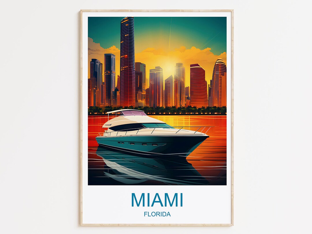 Miami Florida Travel Print, Miami Poster, Miami Artwork, Miami Wall Art ...