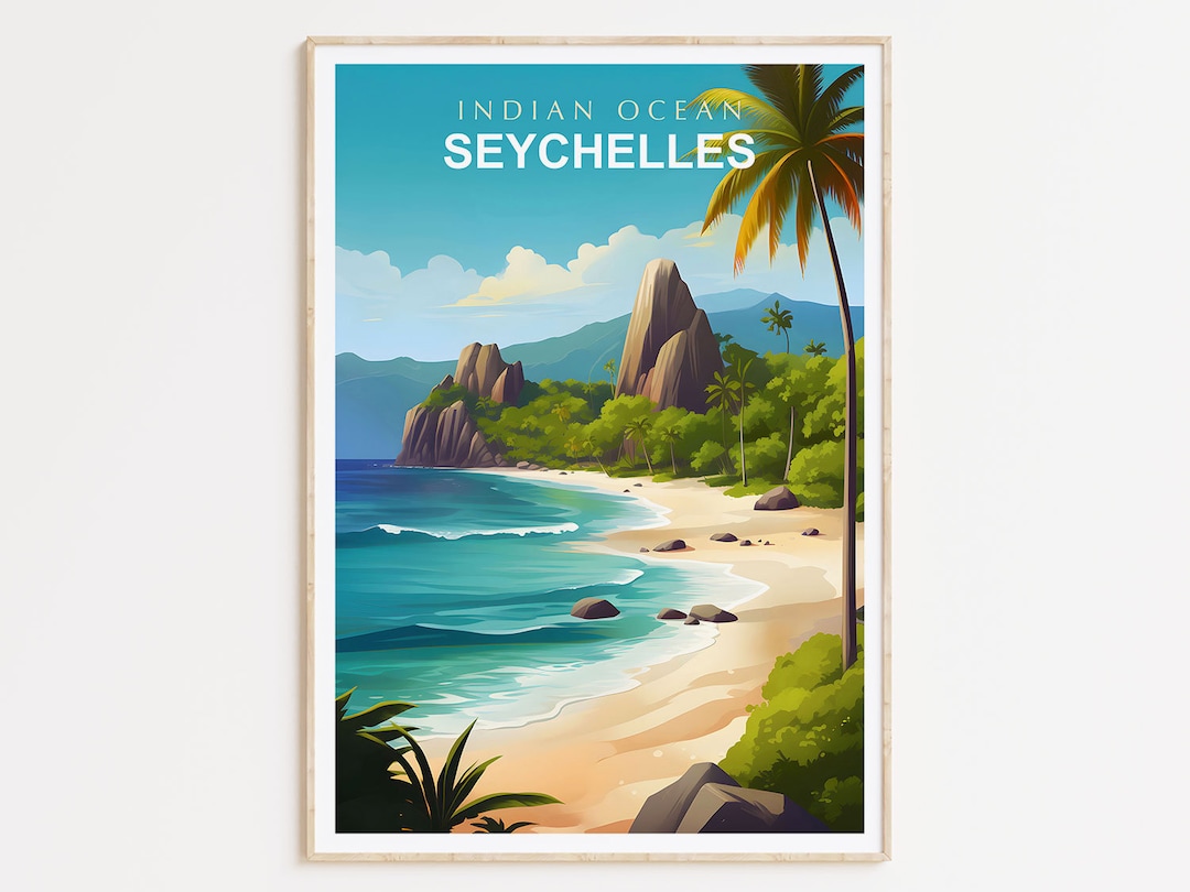 Seychelles Travel Print, Indian Ocean Seychelles Poster, Seychelles ...