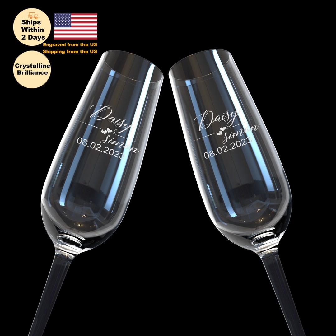 Custom Wedding Champagne Flutes for Bride and Groom (set of 2)- 7 Oz ...