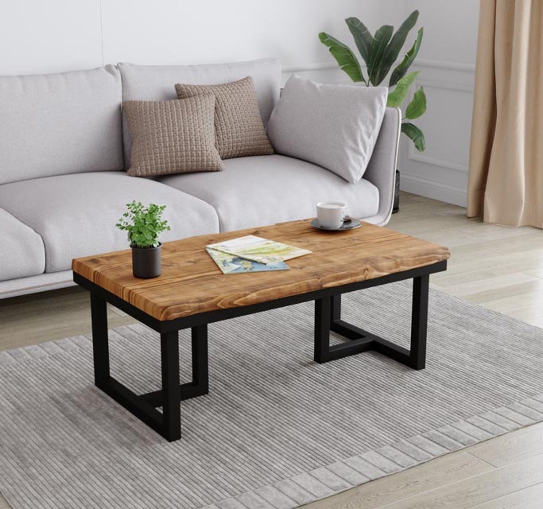 Rustic Wood Coffee Table Cube Solid Wood and Metal Coffee - Etsy