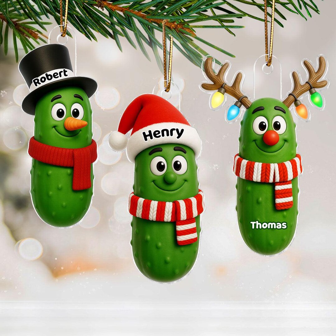 Personalized Christmas Pickle Characters 2D Ornament, Custom Acrylic ...