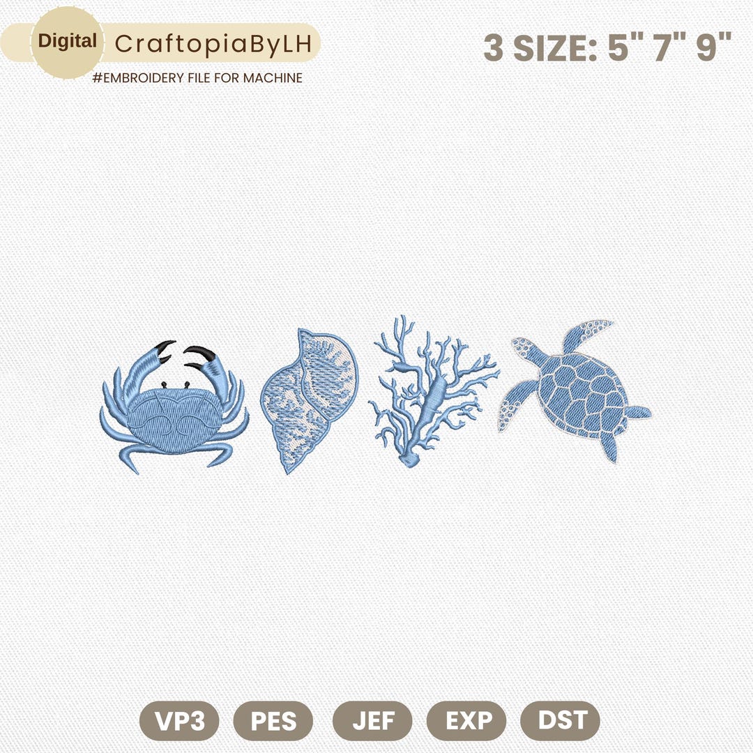 Trendy Sea Creature Machine Embroidery Pattern, Sea Animals Embroidery ...