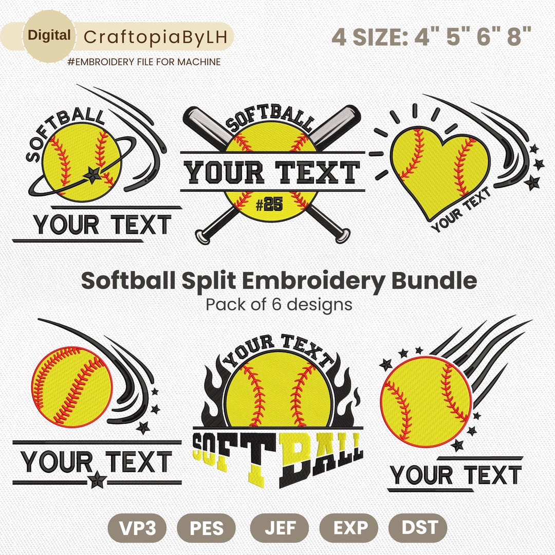 Softball Split Frame Embroidery Designs, Softball Team Name Embroidery ...