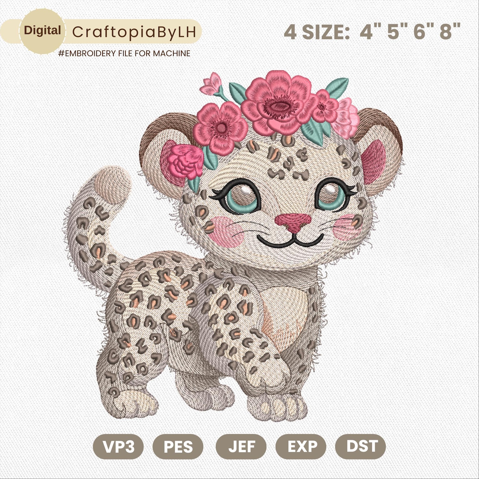Leopard Embroidery Design, Cute Baby Leopard Embroidery Machine File ...