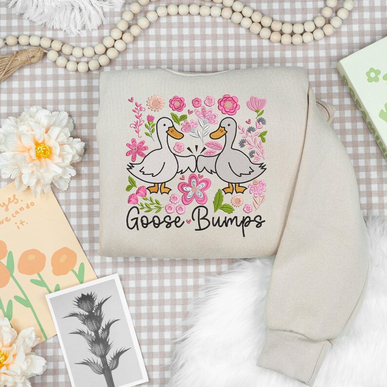 Goose Bumps Embroidery Design, Trendy Cute Goose Embroidery File, Boho ...