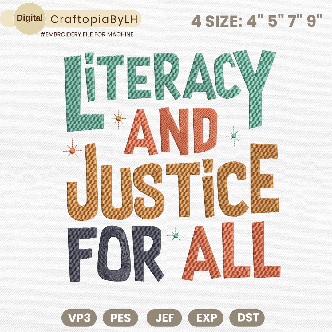 Literacy and Justice for All Embroidery Design, Educational Equality ...