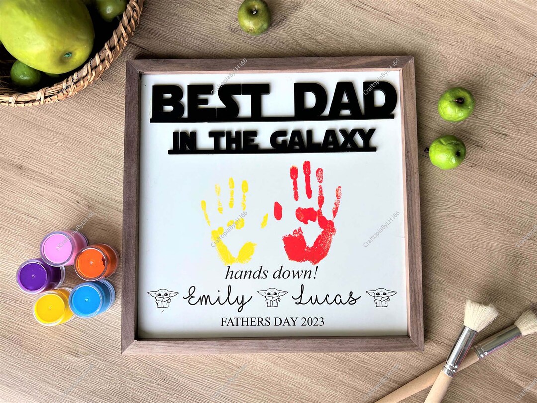 Custom Best Dad in the Galaxy DIY Wooden Sign, Handprint Sign for ...