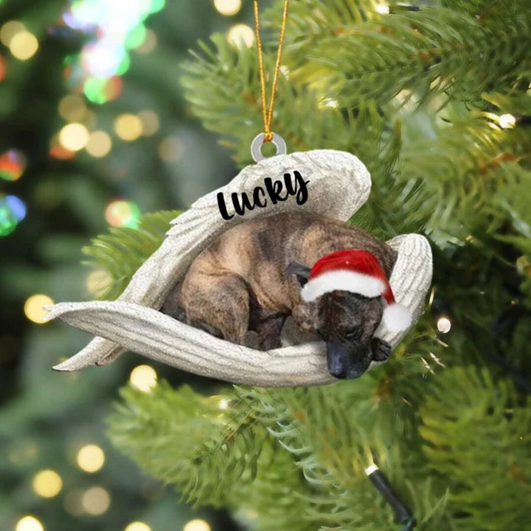 Brindle Staffy Sleeping Angel Christmas Flat Acrylic Dog Ornament ...