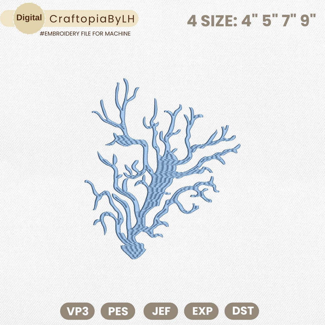 Coral Embroidery Design, Trendy Sea Creature Machine Embroidery Pattern ...