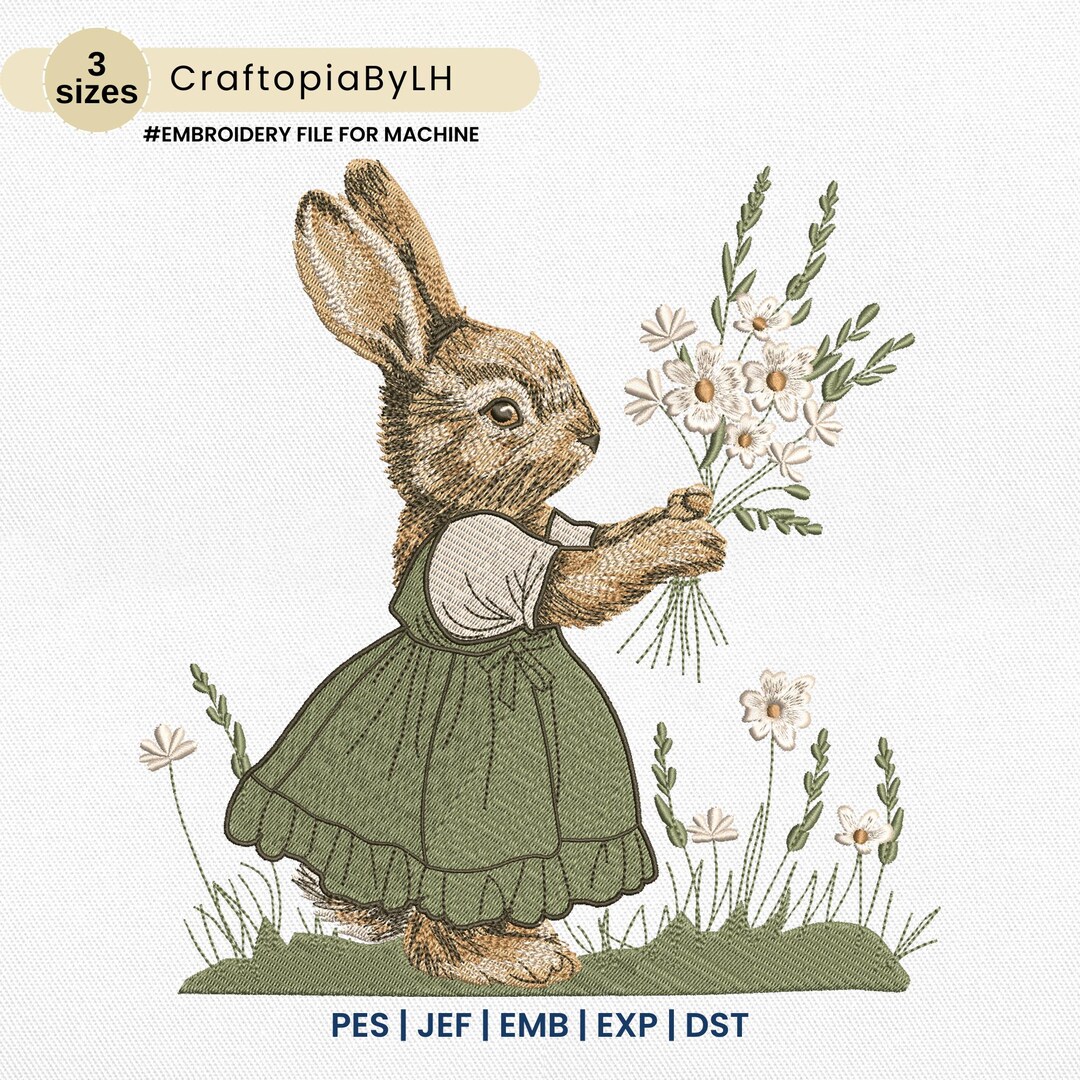 EMBROIDERY Easter Flower Bunny Designs, Bunny With Daisy, Sunflower ...