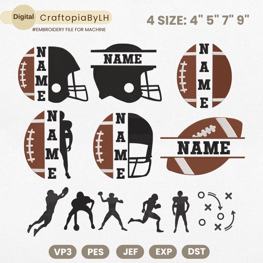Split Football Embroidery Bundle, American Football Embroidery Design ...