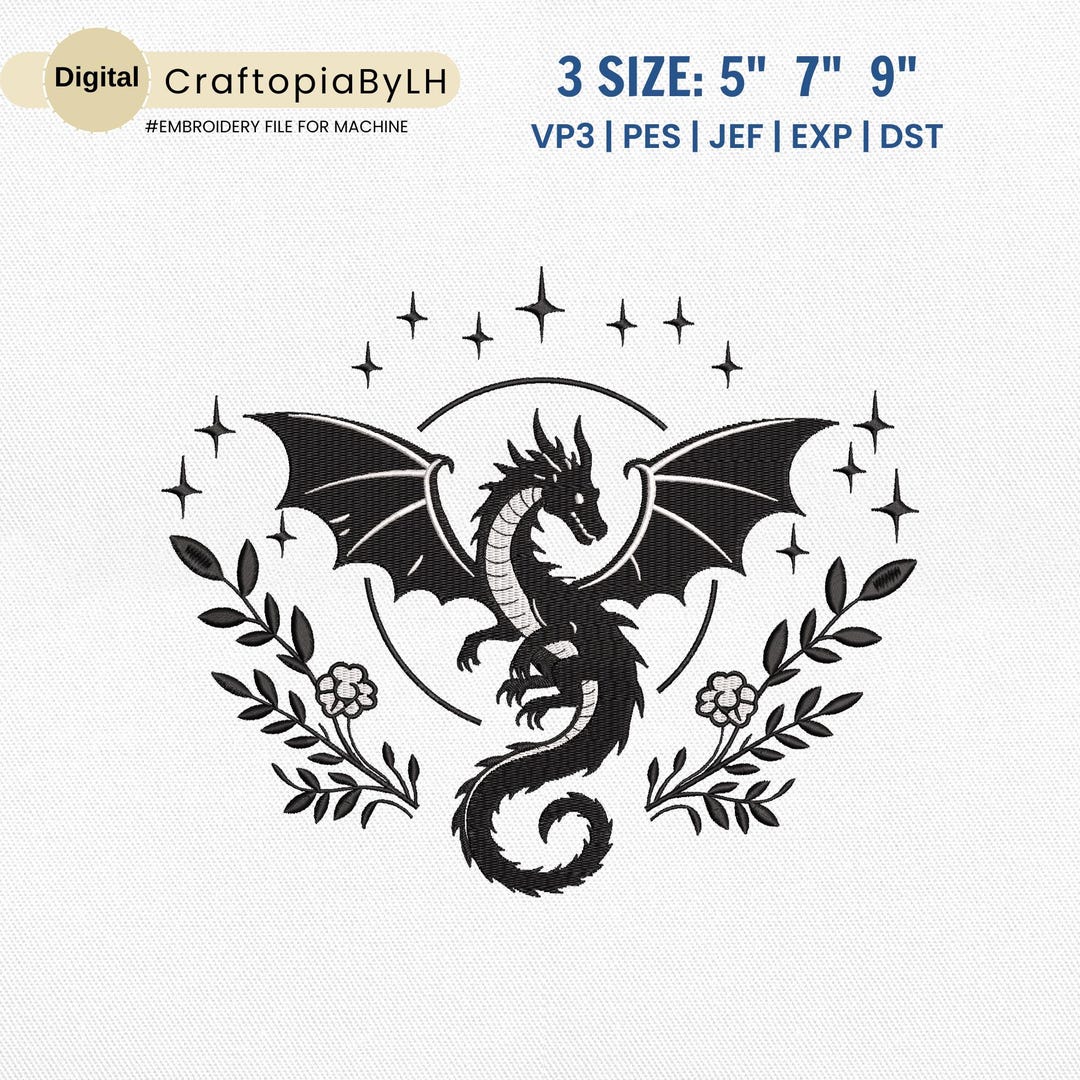 Fantasy Book Lover Embroidery Designs, Dragon Reading Embroidery File ...