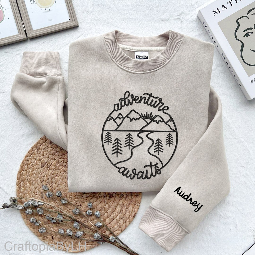 Embroidered Adventure Awaits Shirt, Adventure Crewneck, Camping Shirt ...