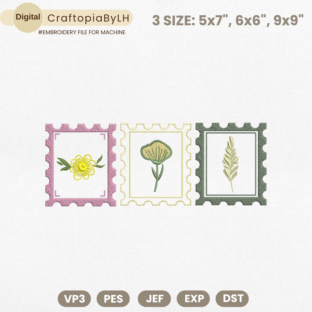 Floral Stamps Embroidery Design, Postage Stamp Embroidery Design ...