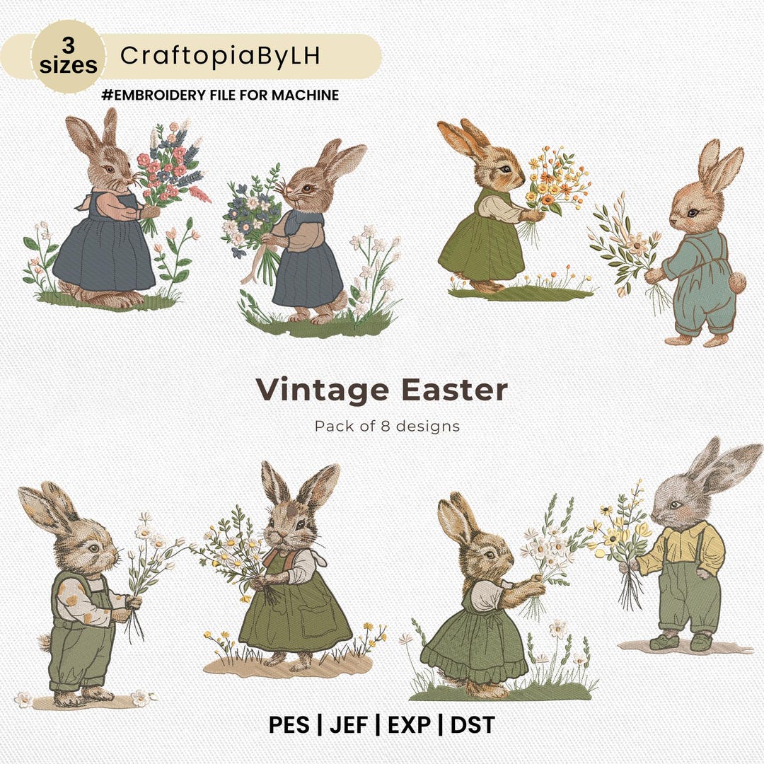 Easter Embroidery Designs, Easter Bunny Embroidery Design Bundle, Peter ...