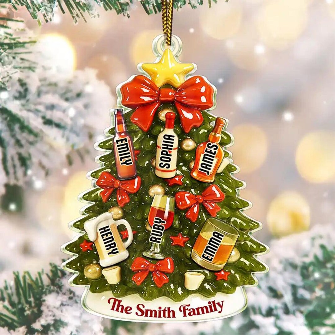 Personalized Family Christmas Tree Acrylic 2D Flat Ornament, Custom ...