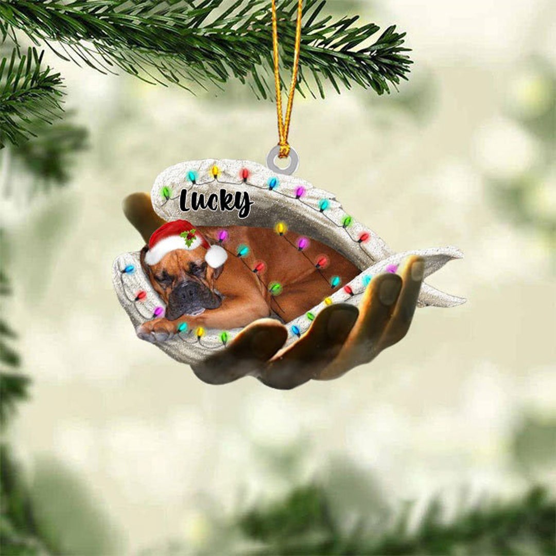 Personalized Boxer Sleeping Angel in God Hand Christmas Ornament ...