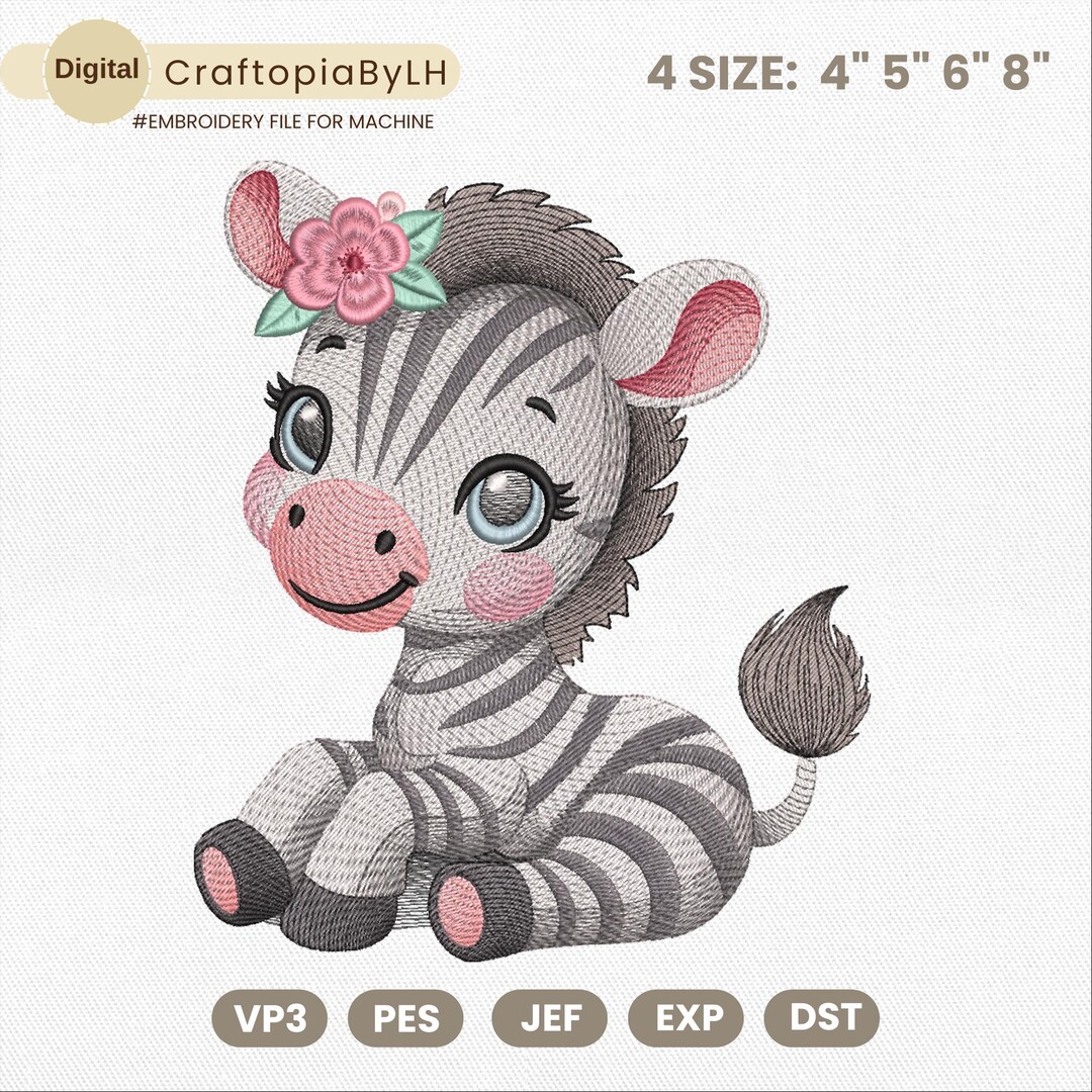Zebra Embroidery Design, Cute Baby Zebra Embroidery Machine File ...