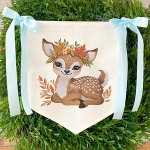 Autumn Fawn Embroidery Design, Baby Deer With Floral Crown Machine File ...