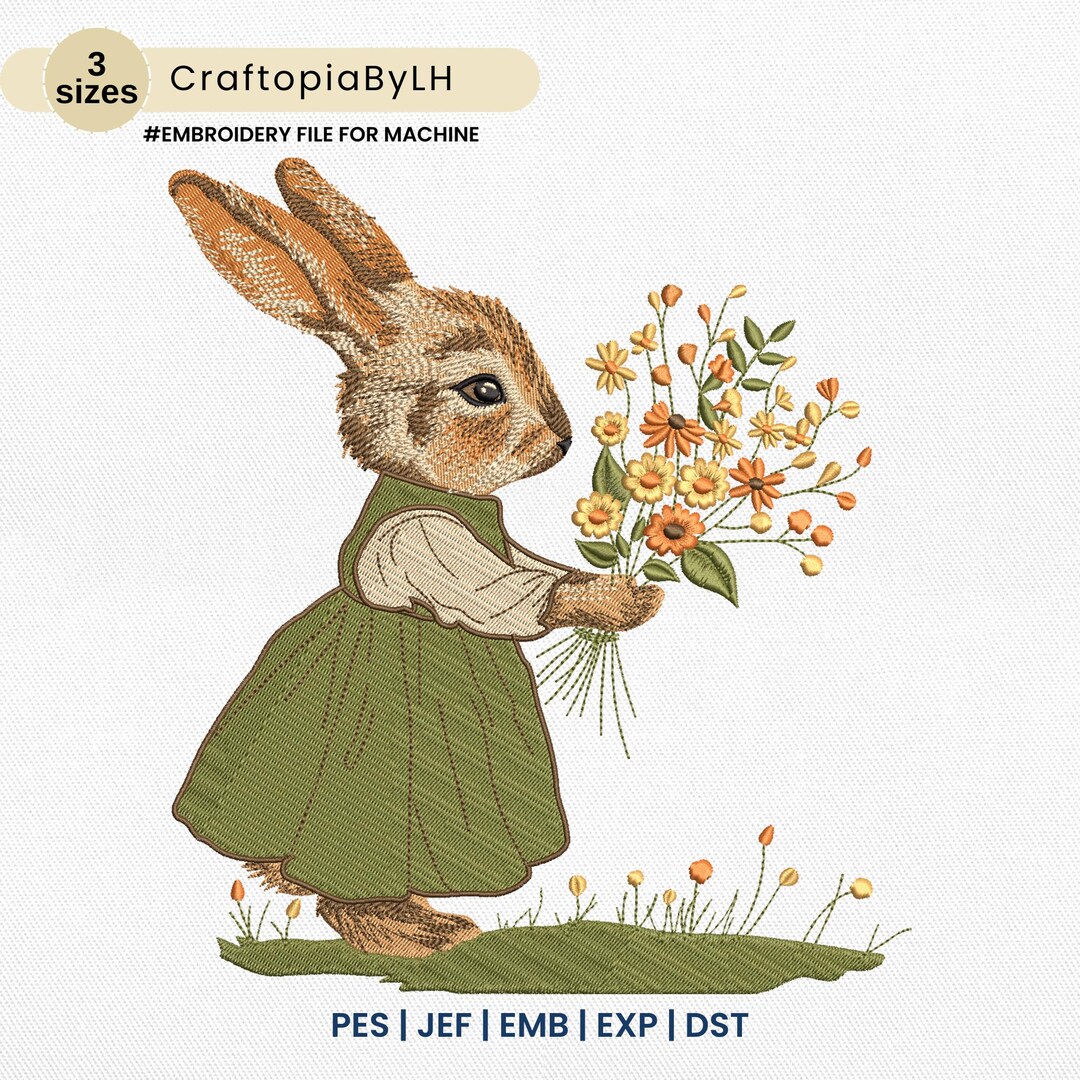 EMBROIDERY Easter Flower Bunny Designs, Bundle Bunny Couple With Daisy ...