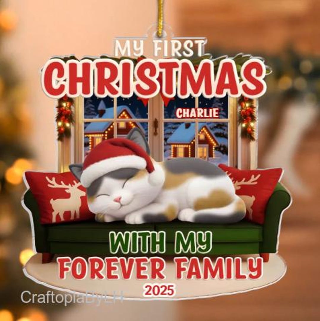 Custom First Christmas Short Hair Cat Personalized Acrylic Ornament ...