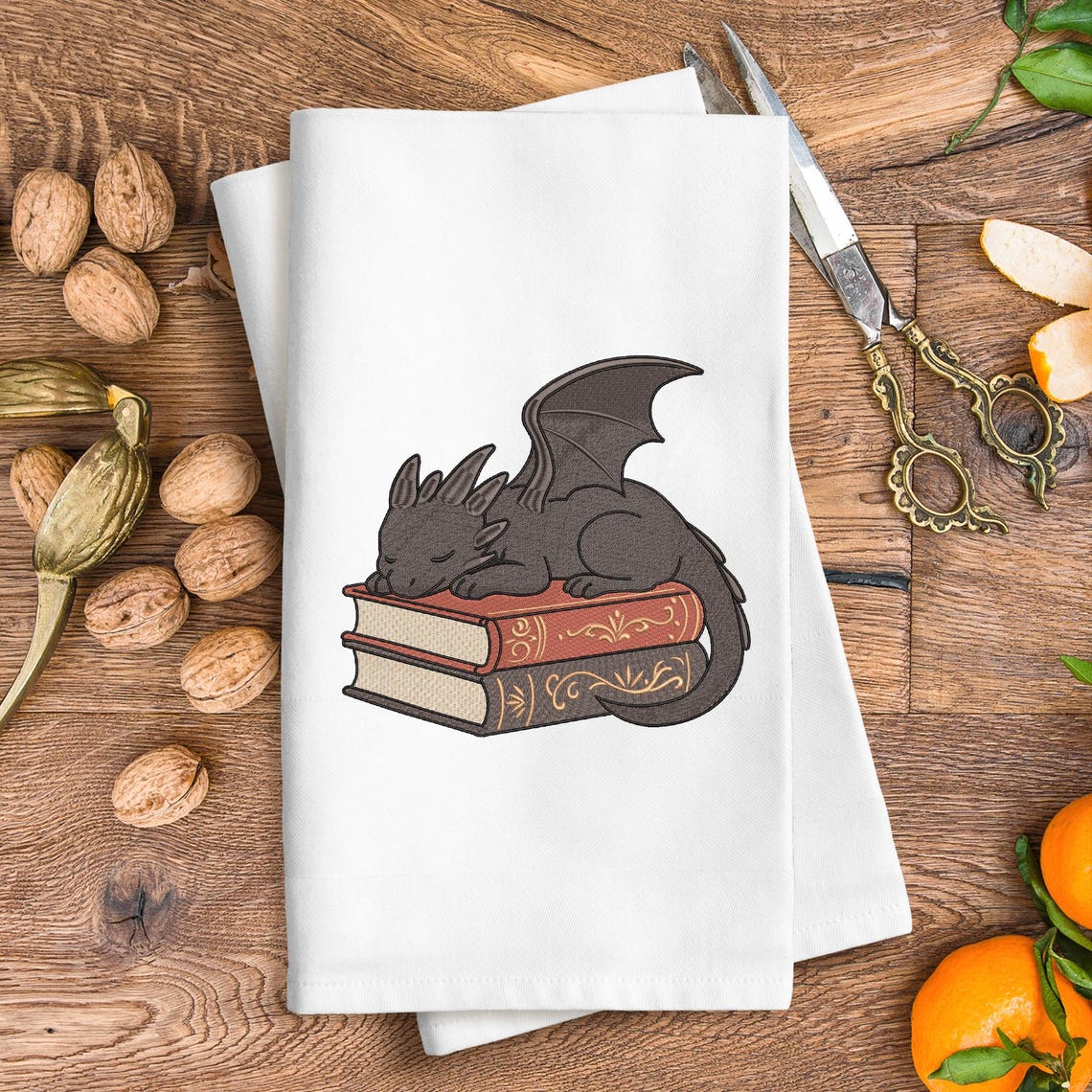 Book Dragon Embroidery Design, Floral Book Lover Embroidery Design ...