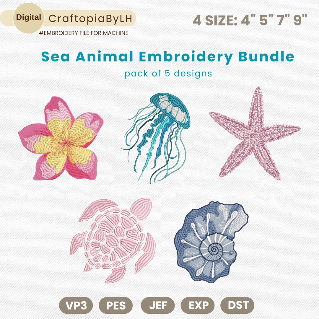 Trendy Sea Creature Machine Embroidery Bundle, Sea Animals Embroidery ...